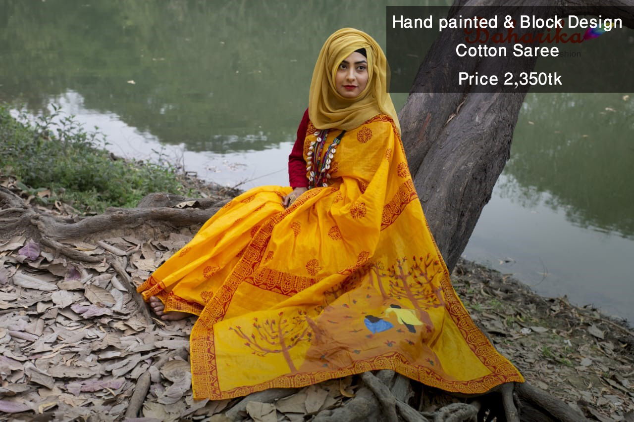 Hand Painted & Block Design Saree - BeshiDeshi