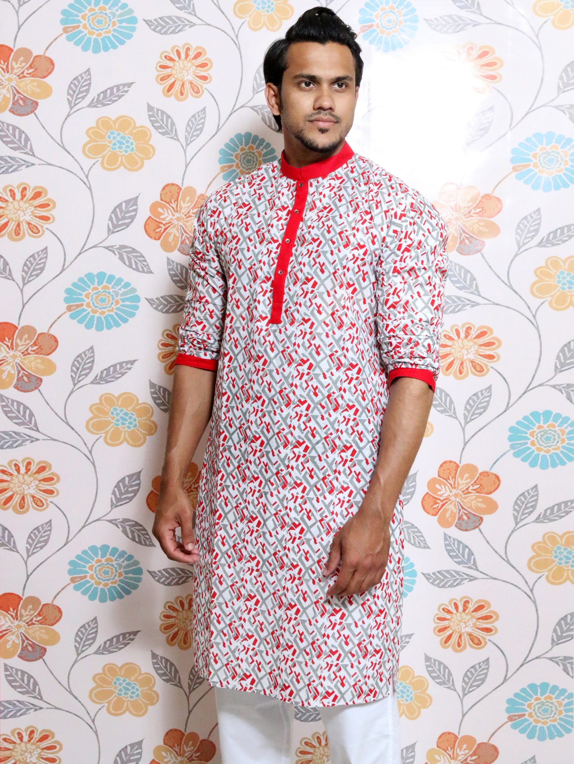 White All Over Printed Panjabi For Men - Beshi Deshi