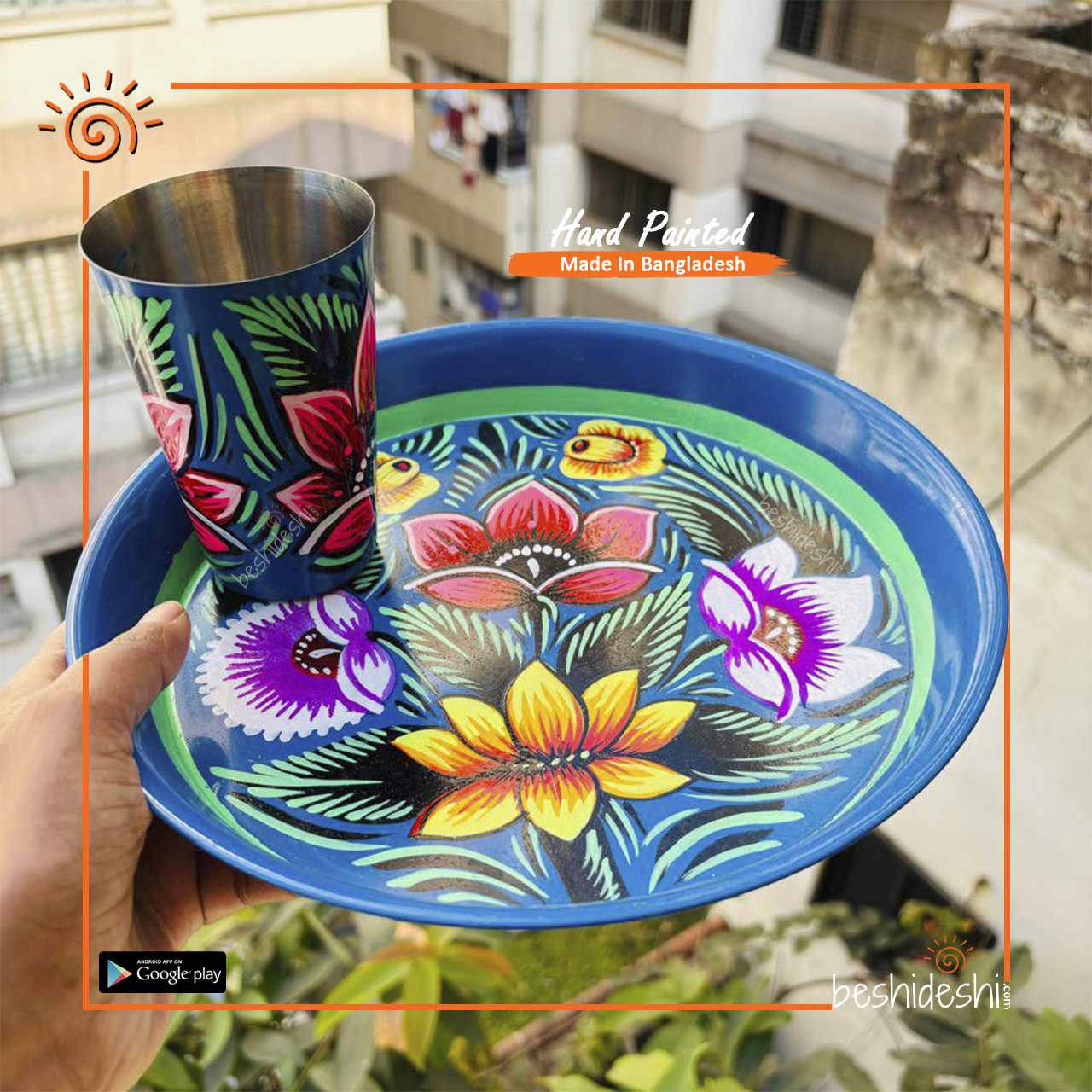 Rickshaw Painted Plate & Glass Set - BeshiDeshi
