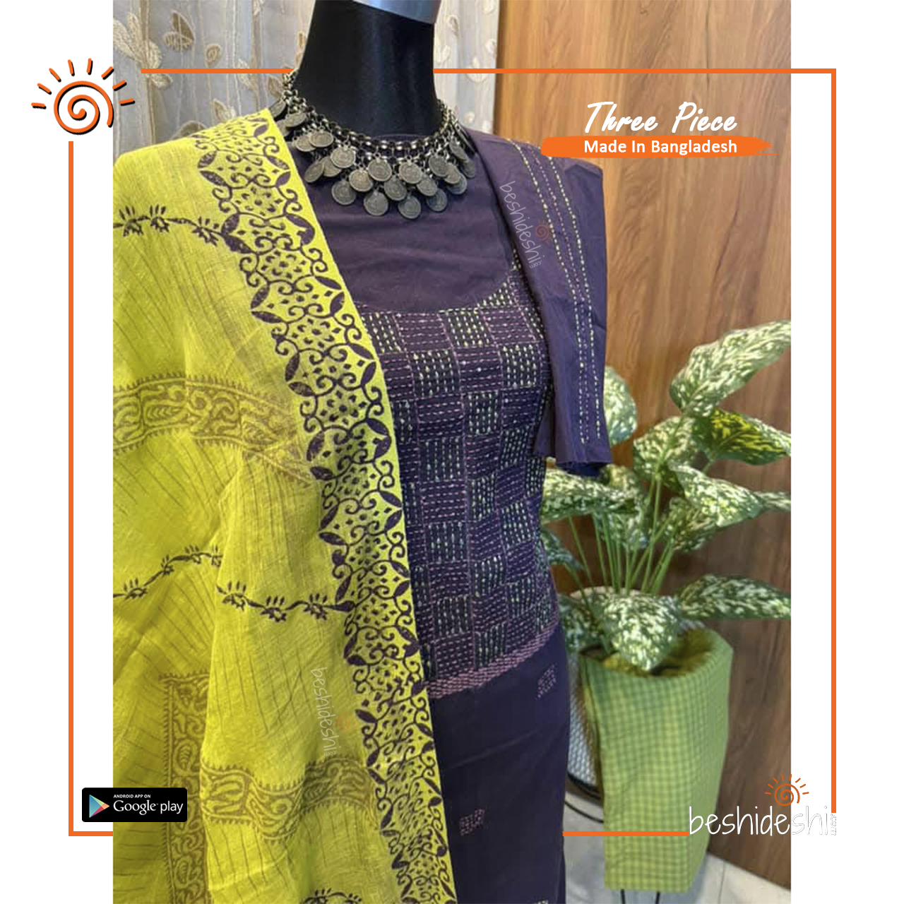 Hand Work & Block Unstitched Three-piece - BeshiDeshi