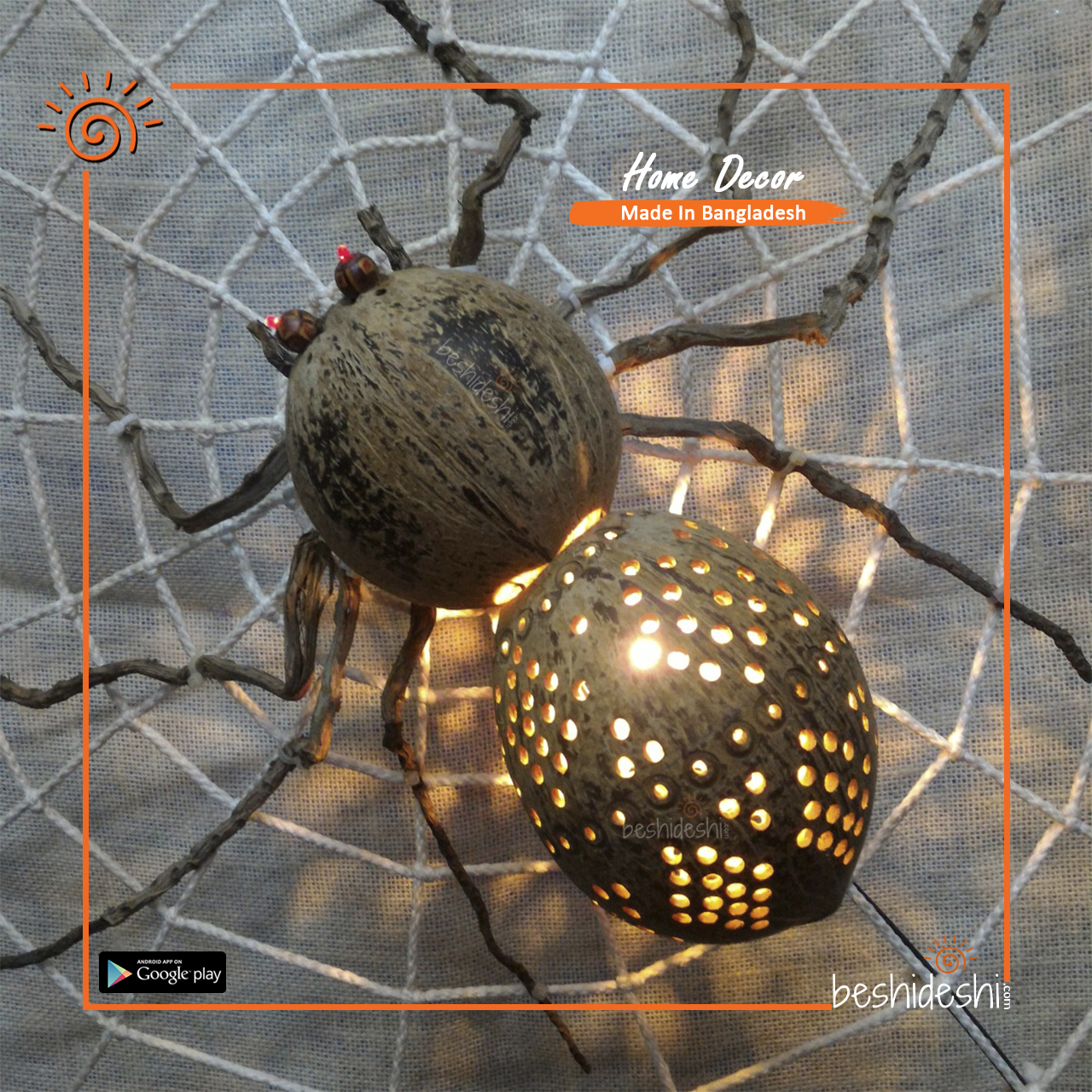 Coconut Shell Spider Lamp - BeshiDeshi